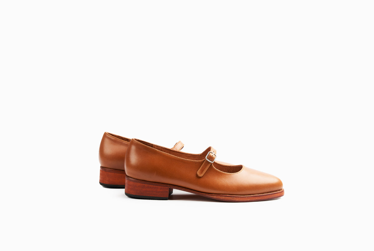 Women's Mary Jane Flats in Cognac Tan - Marquina Shoemaker
