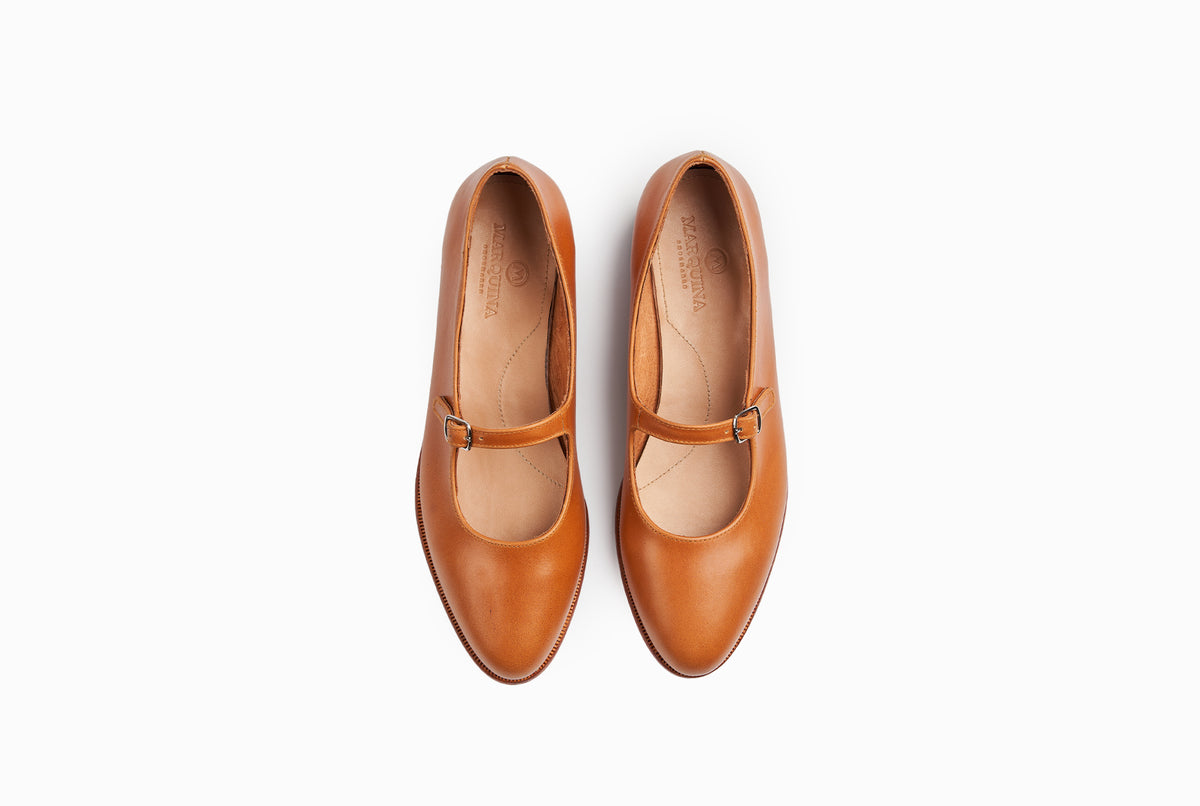 Women's Mary Jane Flats in Cognac Tan - Marquina Shoemaker